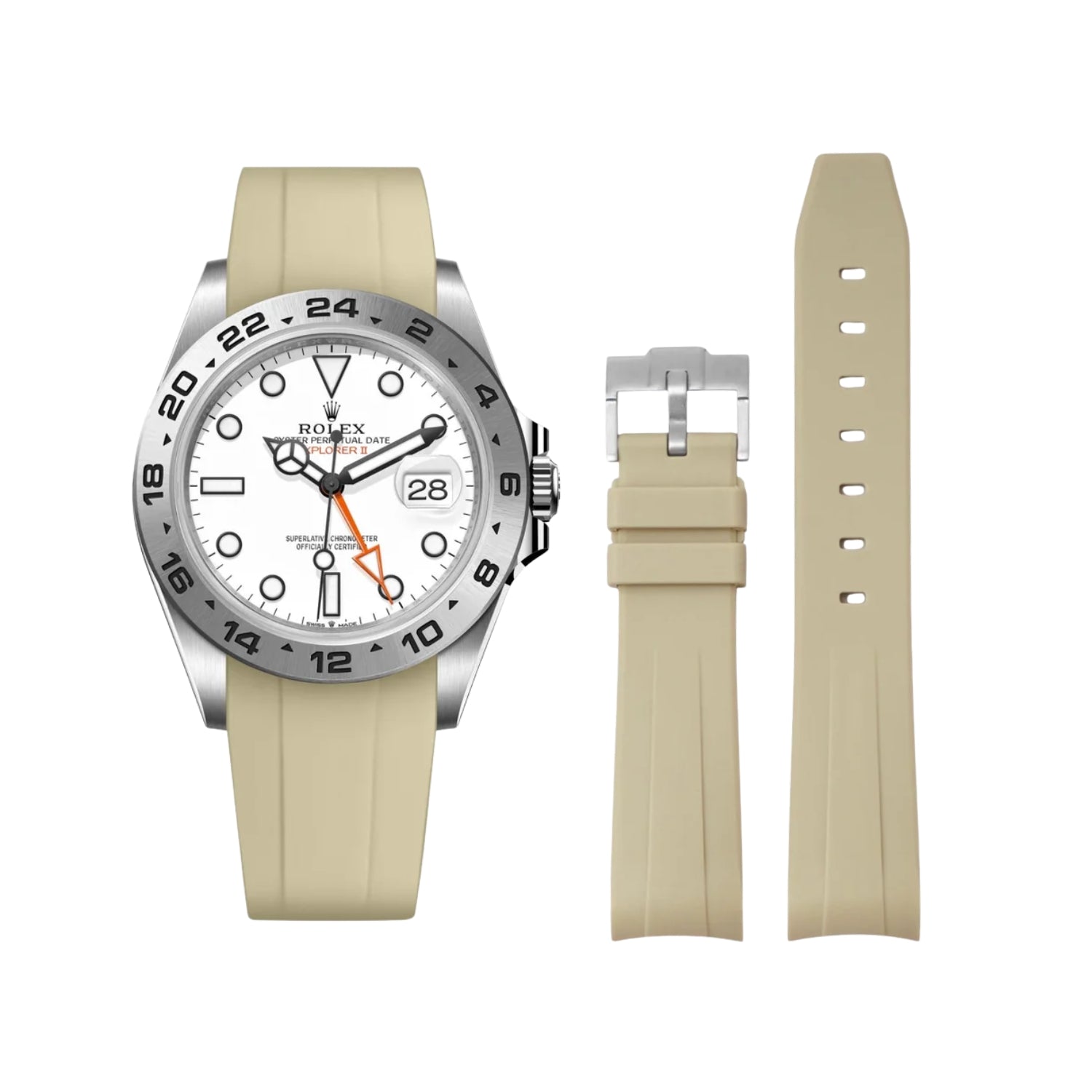 Rolex Explorer II Rubber Strap in Beige - Helvetus® Swiss Straps