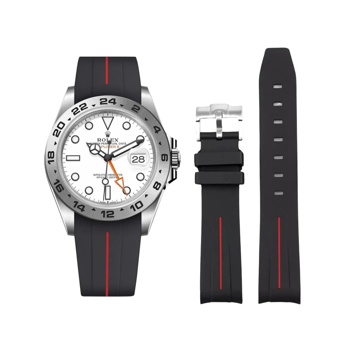 Rolex Explorer II Rubber Strap in Black/Red - Helvetus® Switzerland